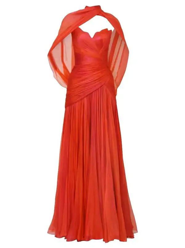 IRIS SERBAN Petal Draped Gown Maxi Dress - Red