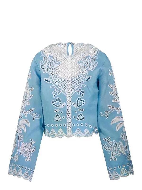 Farm Rio Long-sleeve Cut-out Blouse - Blue