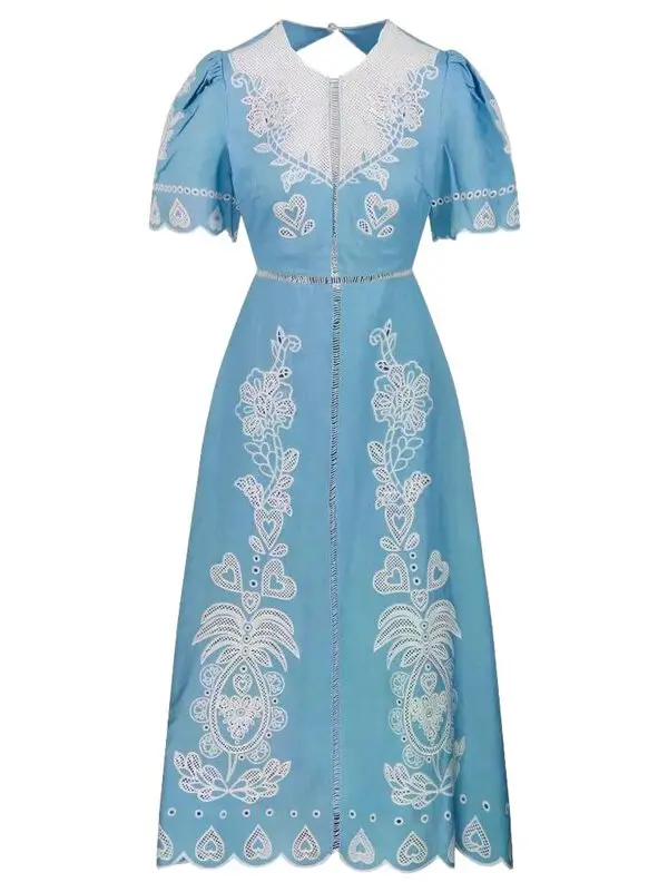 Farm Rio Cut-out Embroidered Midi Dress - Blue