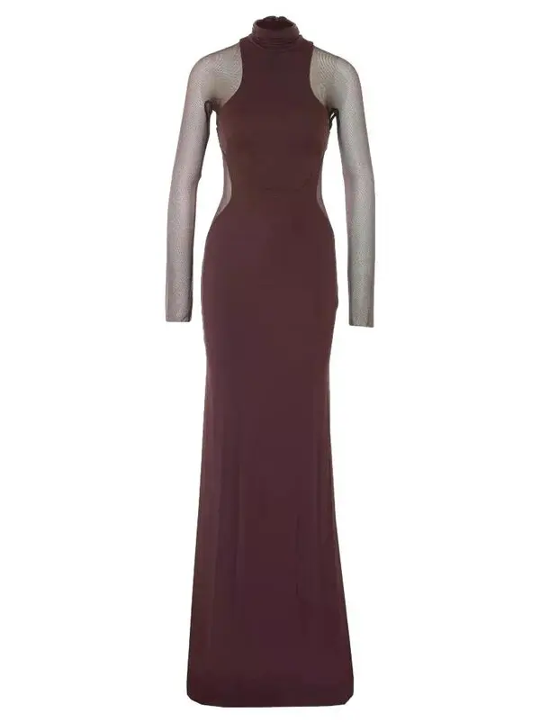 Elisabetta Franchi High-neck Dress With Transparent Sleeves - Brown