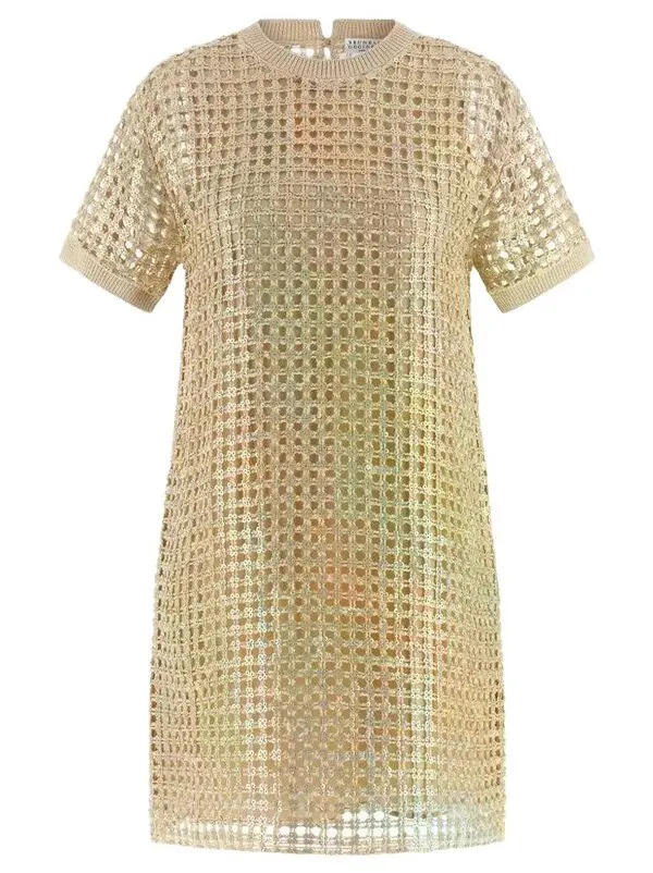 Brunello Cucinelli Sequin Mesh-knit Mini Dress - Gold
