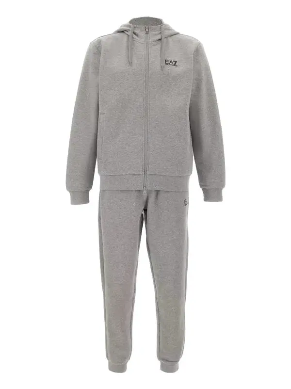 Emporio Armani Hooded Logo Cotton Tracksuit - Grey