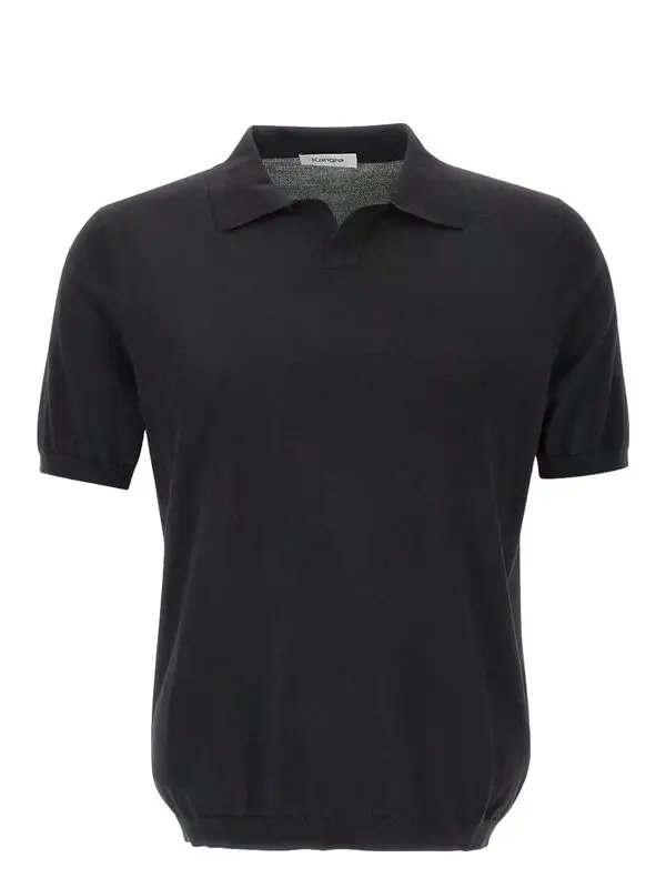 KANGRA Ribbed Short-sleeves Polo Shirt - Black