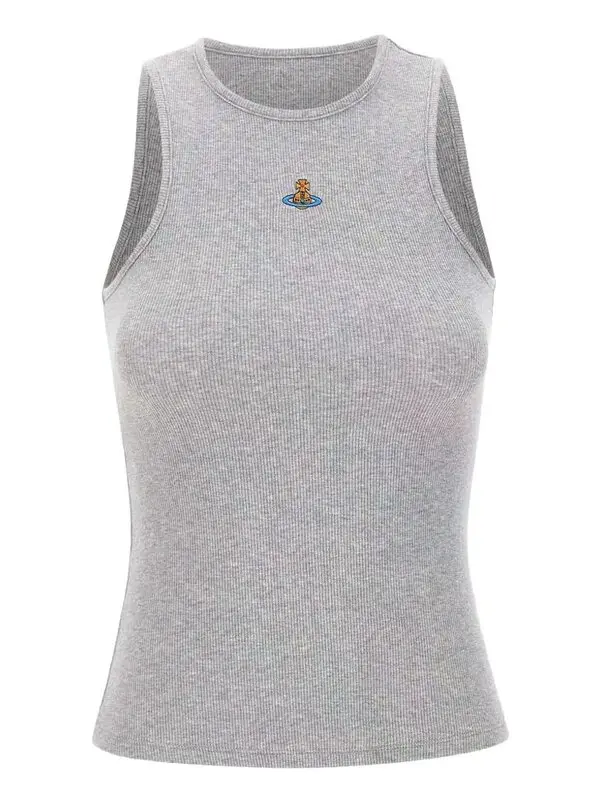 VIVIENNE WESTWOOD Embroidered-logo Ribbed Top - Grey