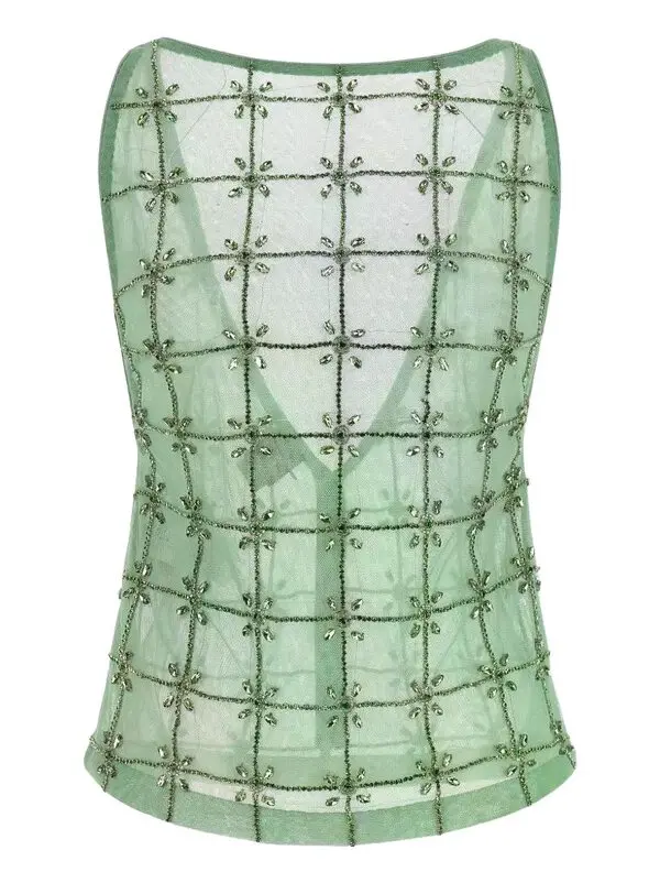 Pinko Quandong Rhinestone Embroidery Top - Green
