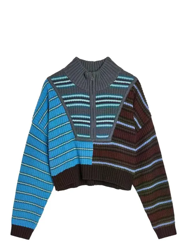 Staud Hampton Striped Zip Knitwear - Blue