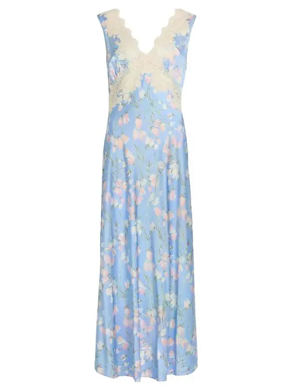 Rixo Lace-detail Floral Midi Dress - Blue