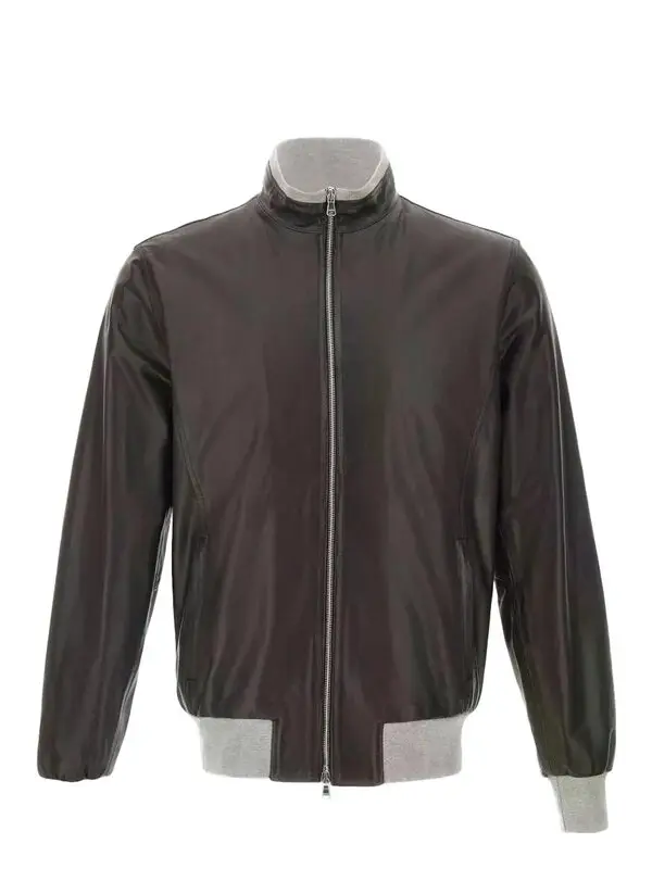 BARBA NAPOLI Leather Zip Jacket - Brown