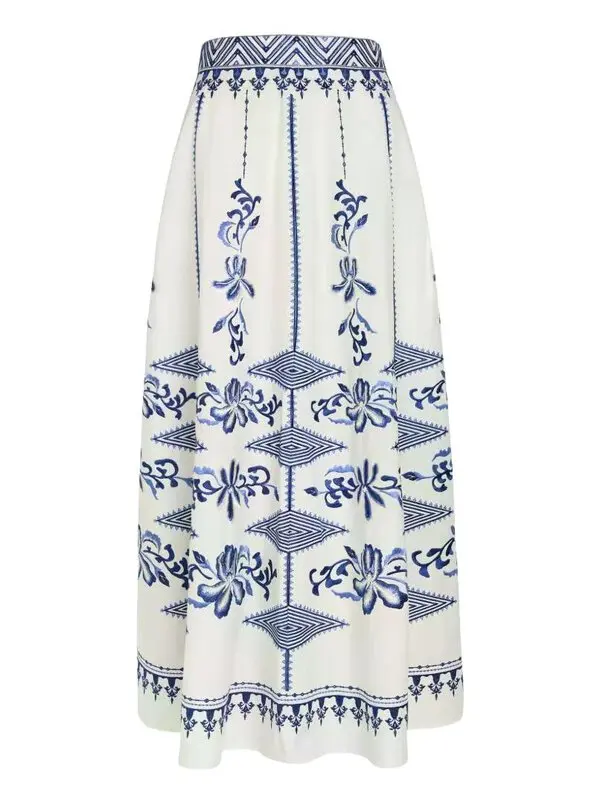 EMPORIO SIRENUSE Camille Embroidery Midi Skirt - White