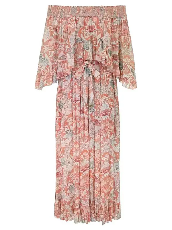 Zimmermann Off-shoulder Ruffled Maxi Dress - Pink