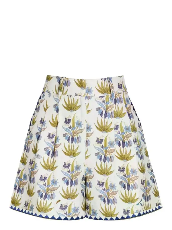 EMPORIO SIRENUSE Floral Print Pleated Shorts - White