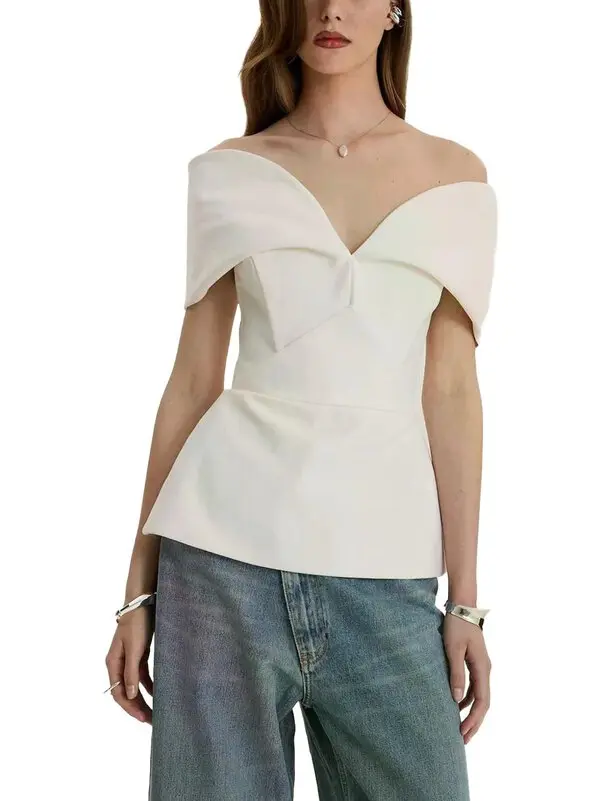 MOOS STUDIO Denim Muse Off-shoulder Top - White