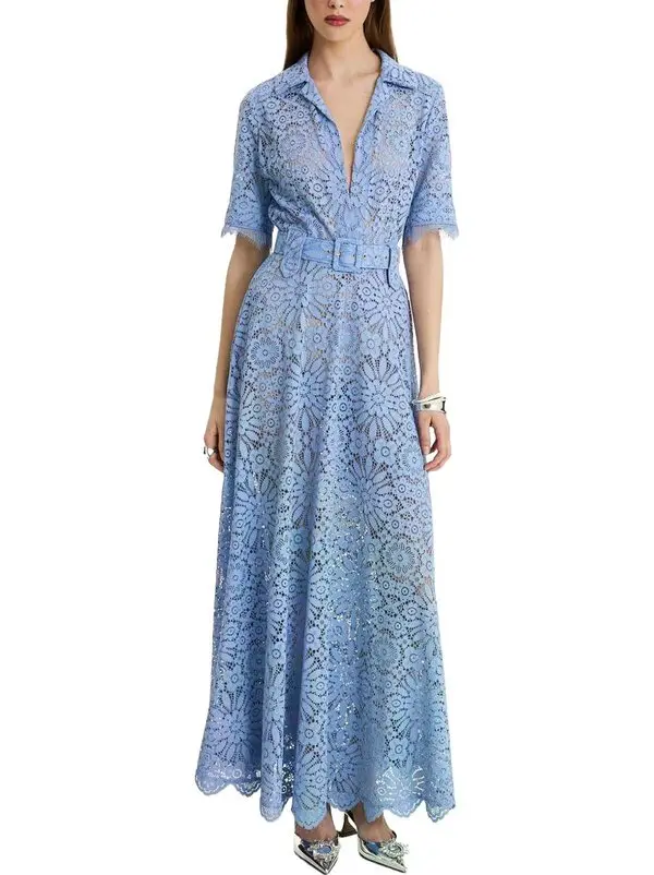 MOOS STUDIO Lace Belted Maxi Dress - Blue
