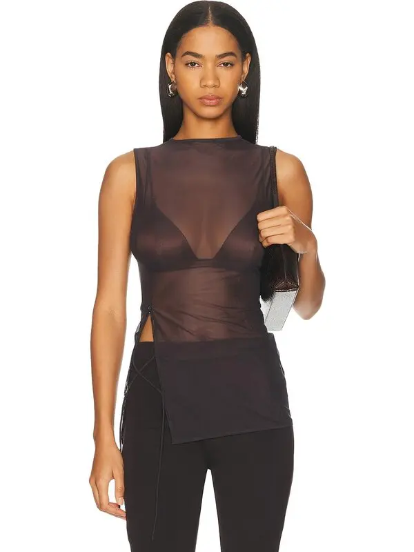JADE CROPPER Sheer Sleeveless Top - Dark Brown
