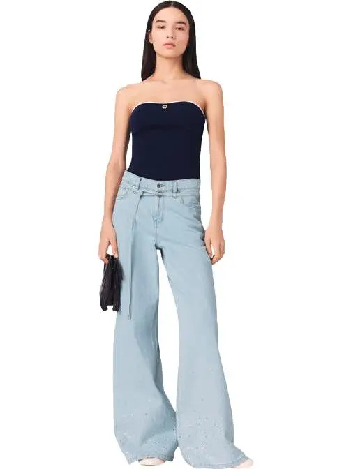 Maje Wide-leg Rhinestone Jeans - Blue Sky
