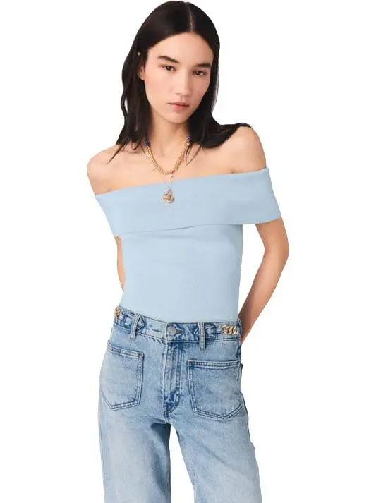 Maje Bardot Rib Knit Top - Blue Sky