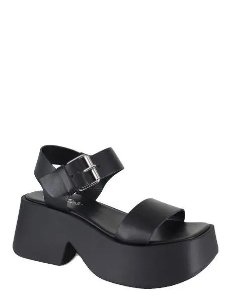 CANDIE'S Leni Ankle Strap Platform Sandals - Black Leather