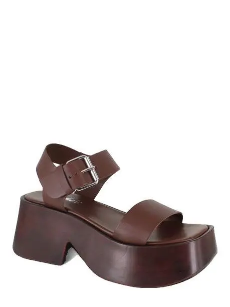 CANDIE'S Leni Ankle Strap Platform Sandals - Brown Leather