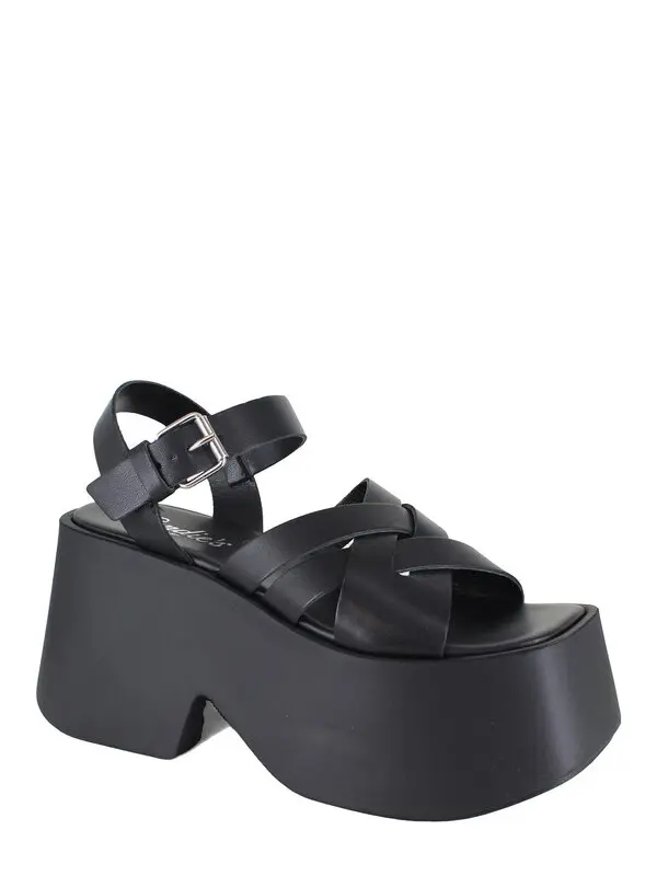 CANDIE'S Elisabeth Platform Sandals - Black Leather