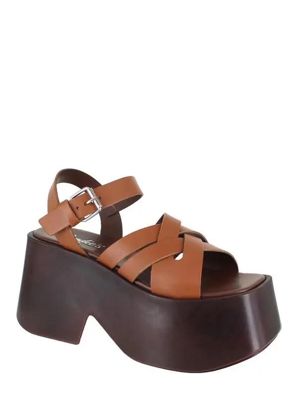 CANDIE'S Elisabeth Platform Sandals - Tan Leather