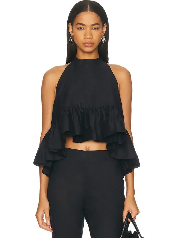 AEXAE Linen Peplum Top - Black