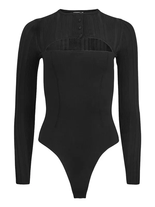 FLEUR DU MAL Rib Shrug Bodysuit - Black