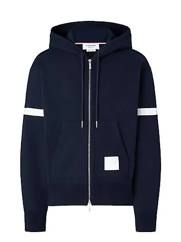 THOM BROWNE X ASICS Signature Stripe Cotton-jersey Hoody - Navy