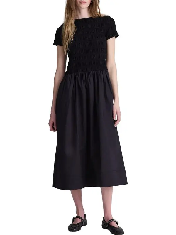 Madewell Smocked Boatneck Midi Dress - Jet Black
