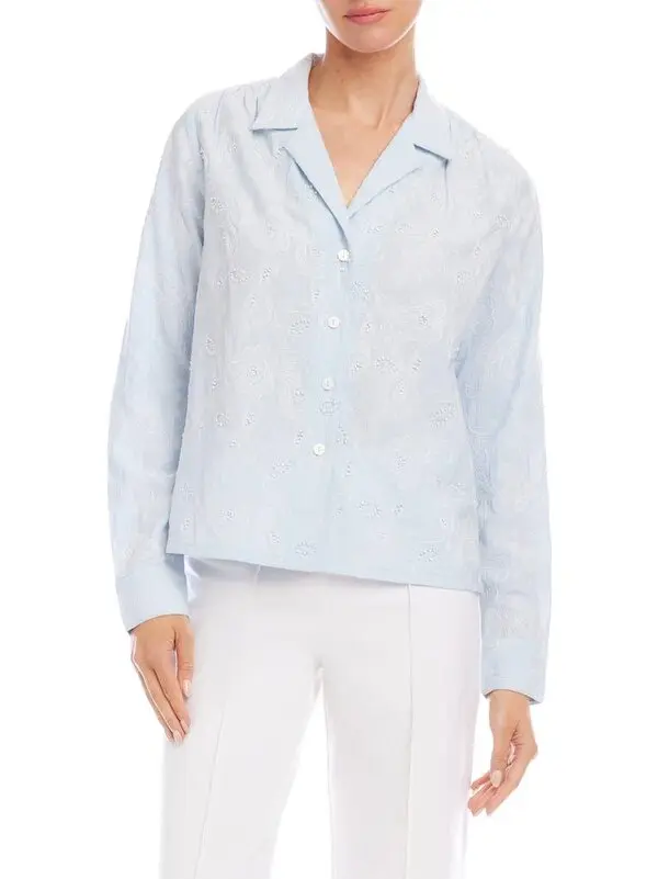 Karen Kane Embellished Button-up Shirt - Blue Twist