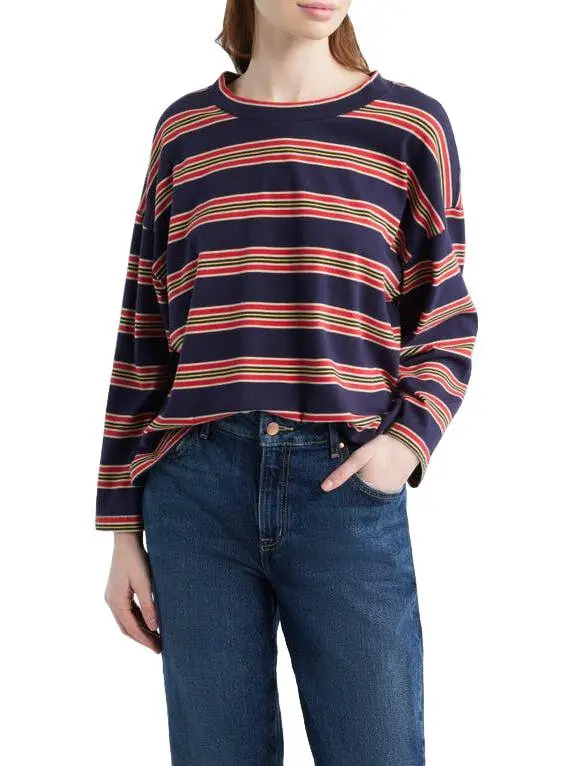 The Great. Field Stripe Relaxed Fit Cotton T-shirt - Scout Stripe