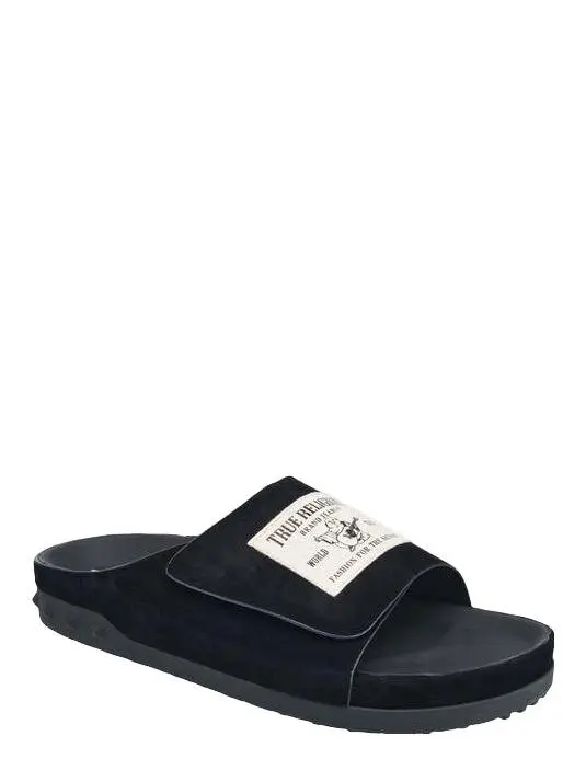 True Religion Logo Patch Velcro Strap Sandal - Black