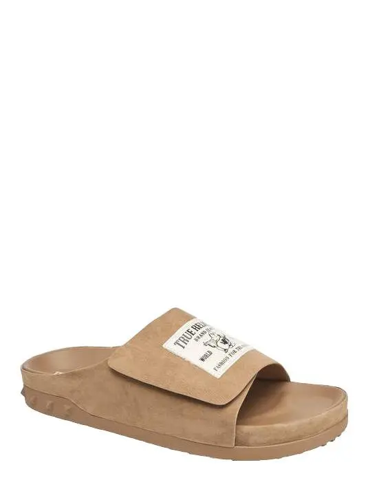 True Religion Logo Patch Velcro Strap Sandal - Taupe