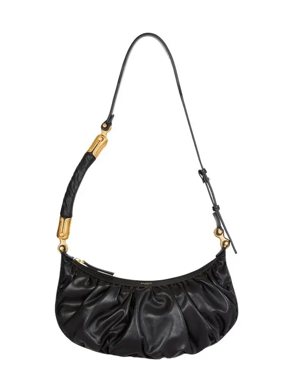 Balmain Ebene Hobo Bag In Calfskin Leather - Black