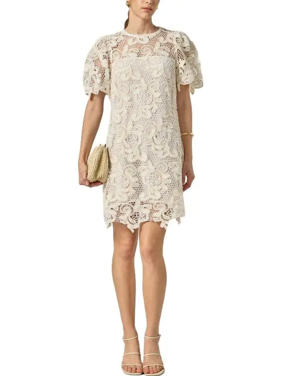 English Factory Embroidered Floral Mini Dress - Natural