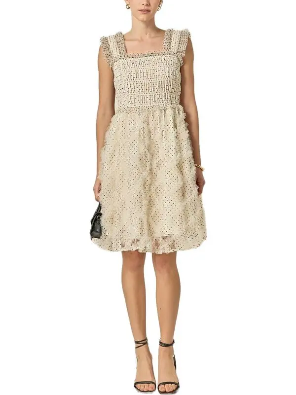 English Factory Frill Detail Polka Dot Dress - White/black