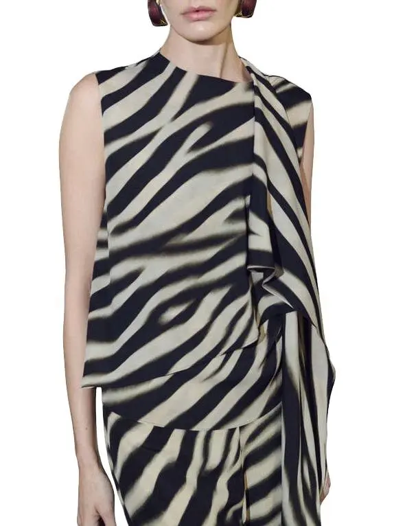 Mango Zebra Stripe Tie Neck Top - Black