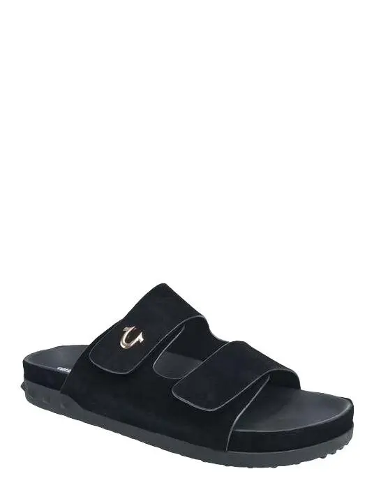 True Religion Sean Double Strap Metal Logo Sandal - Black