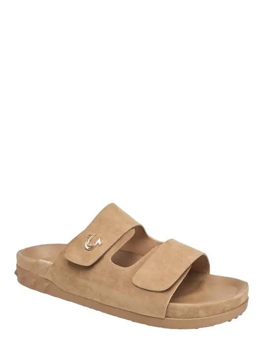 True Religion Sean Double Strap Metal Logo Sandal - Taupe
