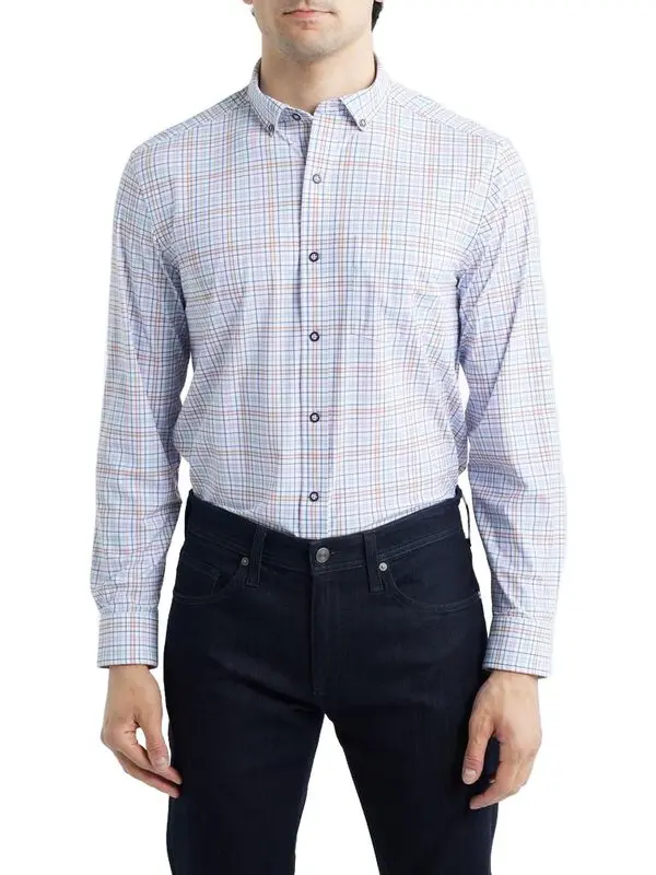 Johnston & Murphy Xc Motion Performance Knit Button-up Shirt - Multi Plaid
