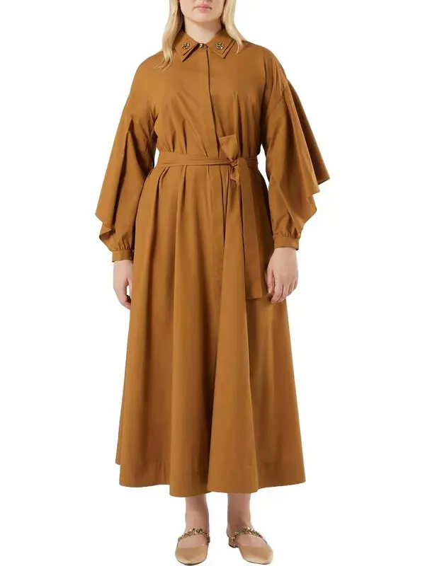 Marina Rinaldi Nanfora Long-sleeve Cotton Shirtdress - Siena