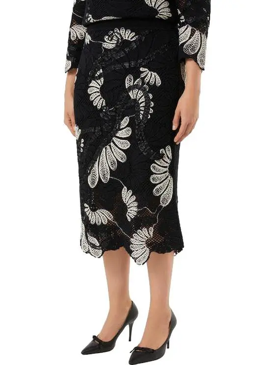 Marina Rinaldi Campale Knit Midi Skirt - Ivory/black