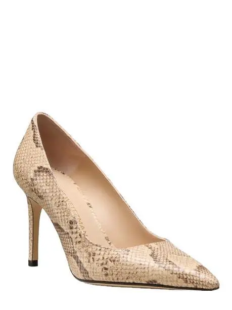 STUART WEITZMAN Power 85 Snakeskin Embossed Pointed Toe Pump - Adobe