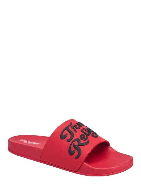 True Religion Script Logo Pool Slides - Red