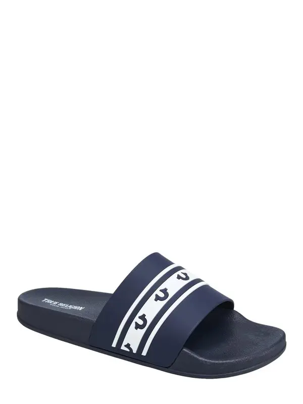 True Religion Logo Pool Slide - Navy