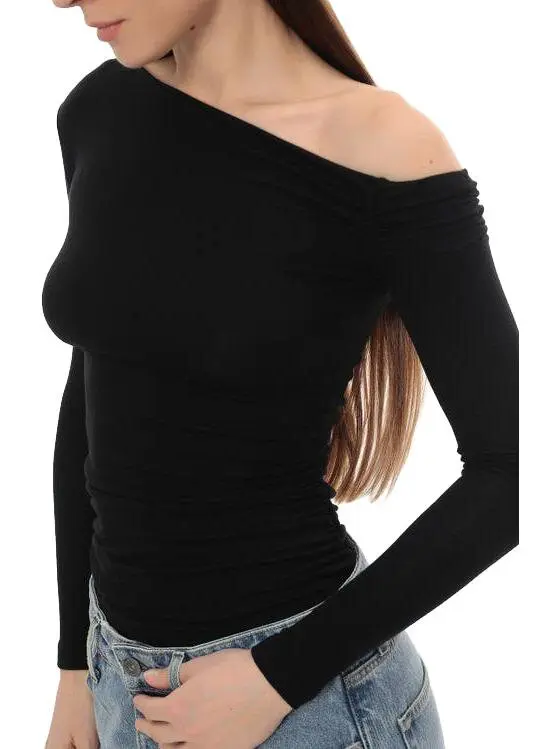 MONLICIA Asymmetric Off-shoulder Top - Black