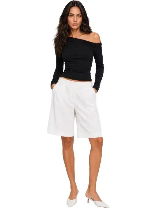 MONLICIA Lune Asymmetric Off-shoulder Long Sleeve Stretch Top - Black