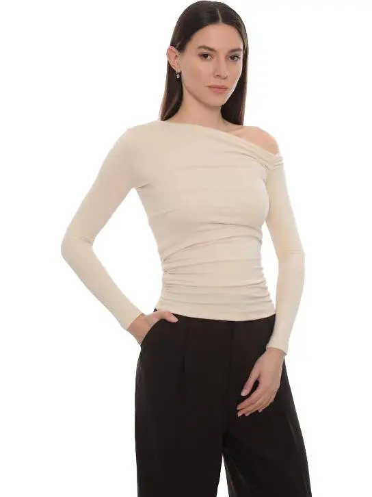 MONLICIA Asymmetric Off-shoulder Top - Ecru