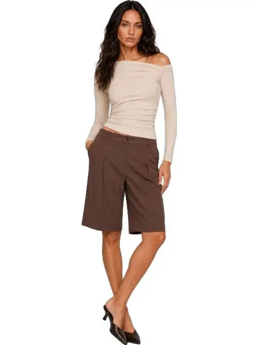 MONLICIA Lune Asymmetric Off-shoulder Long Sleeve Stretch Top - Ecru
