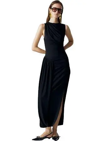 ATS Evel Draped Asymmetric Dress - Black