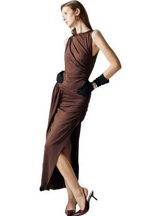 ATS Evel Draped Asymmetric Dress - Brown